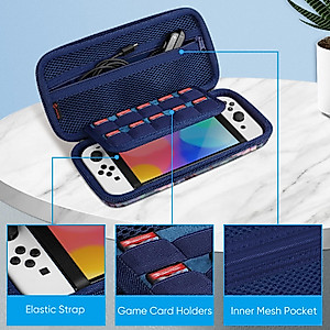 Fintie Carrying Case for Nintendo Switch OLED Model 2021/Switch 2017, [Shockproof] Hard Shell Protective Cover Travel Bag with 10 Game Card Slots & Inner Pocket, Hibiscus