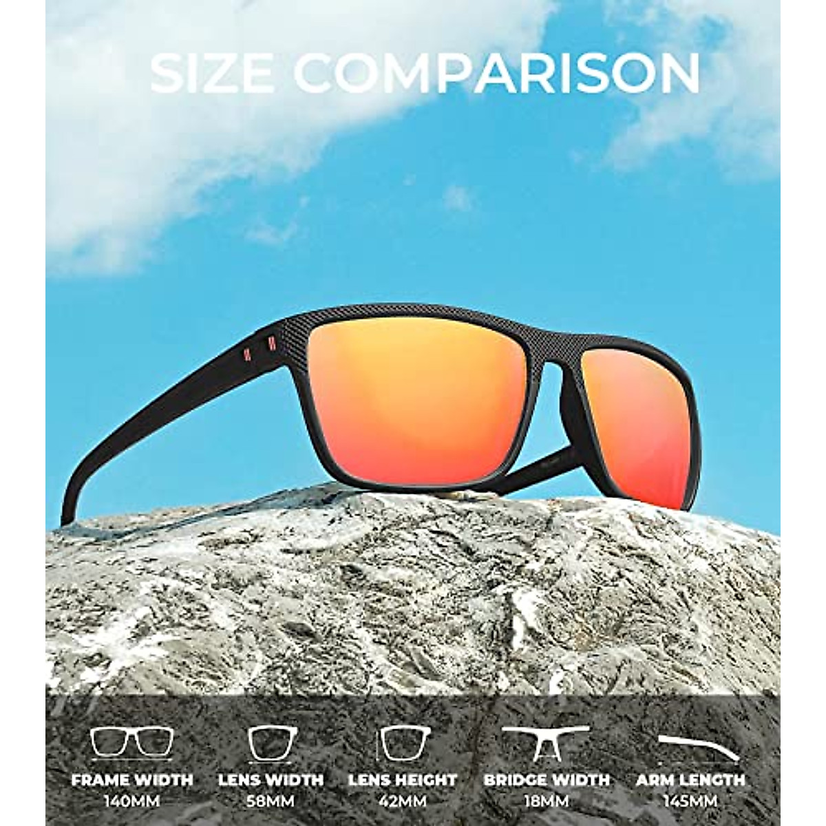 KALIYADI Polarized Sunglasses Men, Lightweight Mens Sunglasses Polarized UV Protection Driving Fishing Golf (Black/Ice Blue/Red)