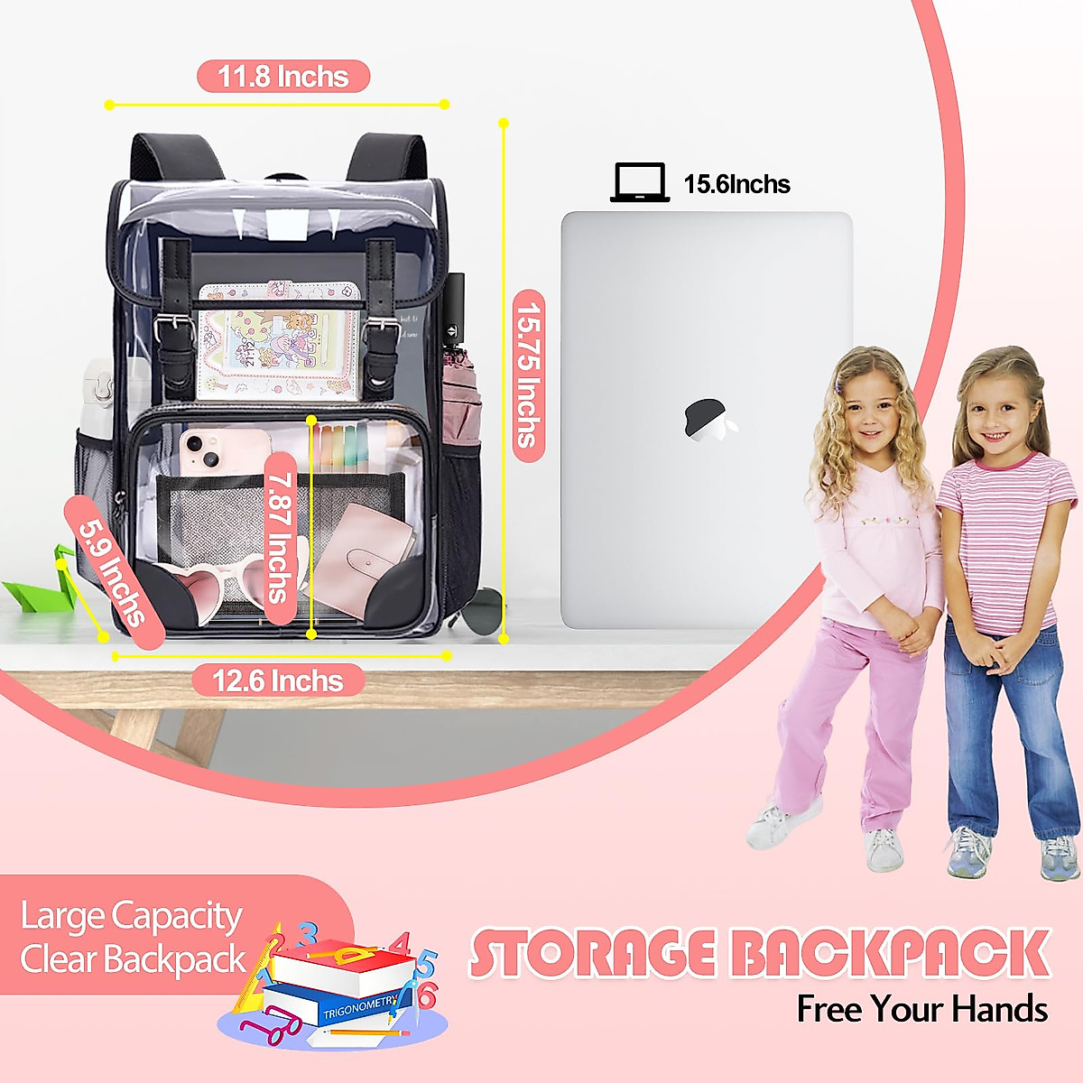 Jinyunco Clear Backpack Heavy Duty PVC Transparent Backpack,Small Clear Backpack For Adults/Kids For School Work Travel Concert Sport Events