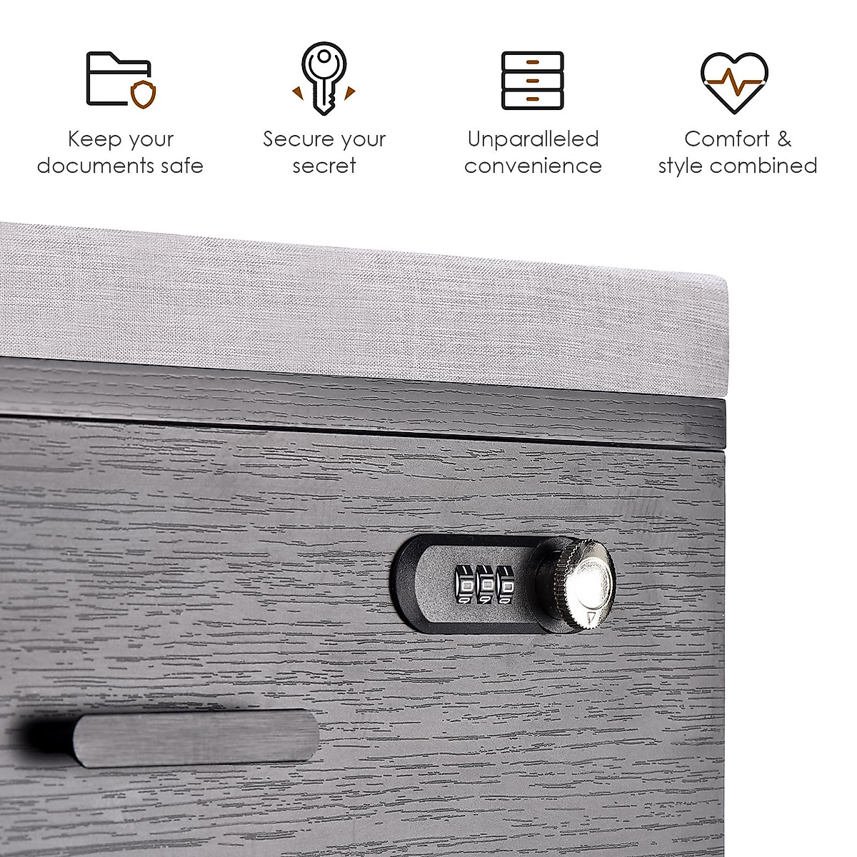 Soohow 3 Mobile Smart Lock Small Rolling Desk Unit Storage Drawers Black Filing Cabinet for Home Office Business