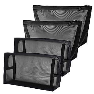 yeabwps 4 Pieces Portable Mesh Cosmetic Bags Breathable Makeup Bags Black Mesh Zipper Pouch for Home Offices Travel Accessories Organizer, 2 Sizes