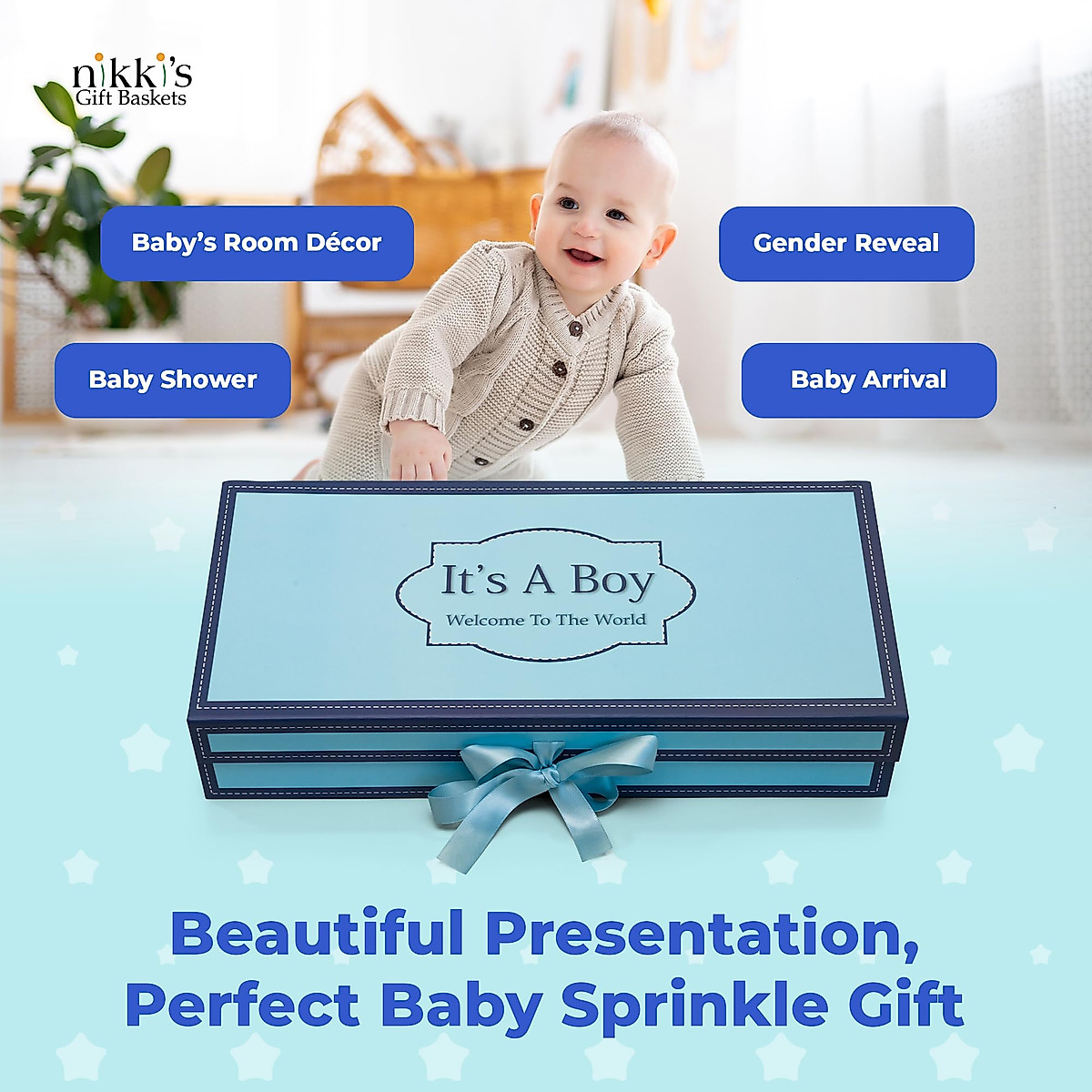 Unique Cupcake Baby Boy Gift Set | Baby Boy Newborn Essentials | Baby Clothes for Boys | Newborn Boy Outfits for Expecting Moms and Gender Reveals | Baby Layette Set - Blue | Nikki's Gift Baskets