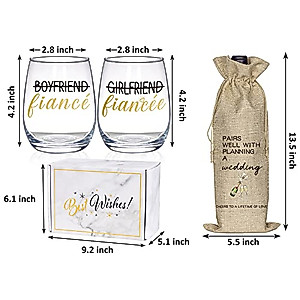Engagement Gifts for Couples, Boyfriend and Girlfriend Wine Glass and Wine Bag Gift Set, Fiance Fiancee Gift for Him and Her, Bride and Groom Wedding Gifts, Bridal Shower, Engaged Gifts for Newlywed