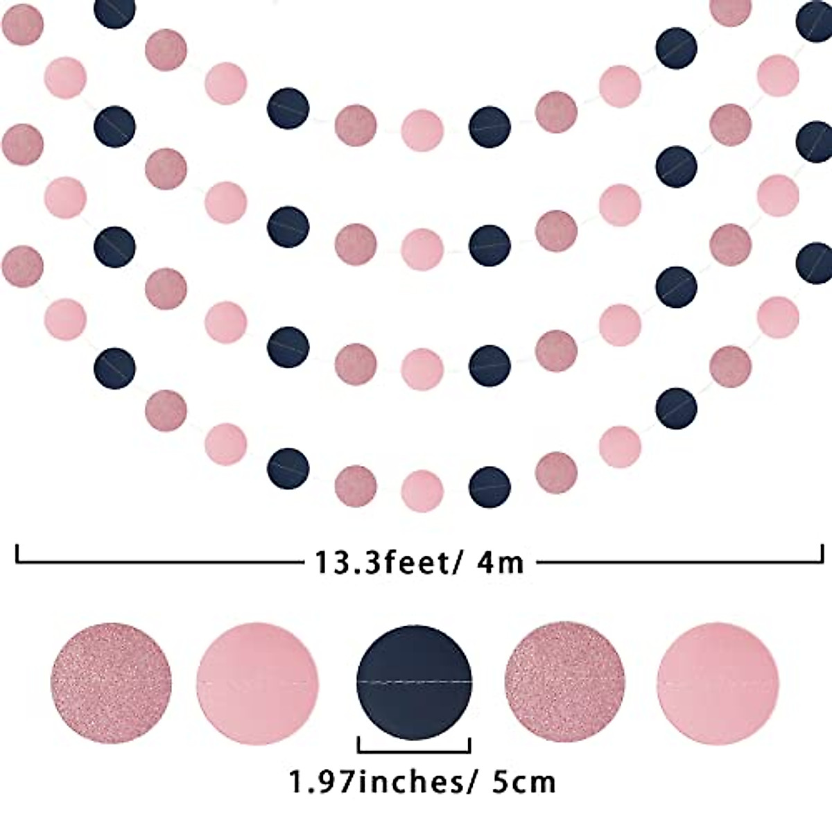 Glitter Rose Gold and Pink and Navy Blue Streamers Backdrop Party Decorations, UNIIDECO Paper Garland, Happy Birthday Baby Bridal Shower Bachelorette Party Supplies, Classroom Bulletin Board Decor