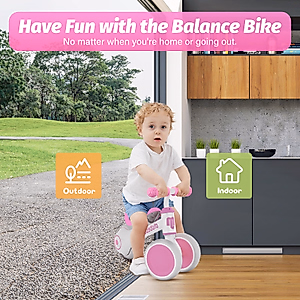 allobebe Baby Balance Bike, Cute Toddler Bikes 12-36 Months Gifts for 1 Year Old Girl Bike to Train Baby from Standing to Running with Adjustable Seat Silent & Soft 3 Wheels