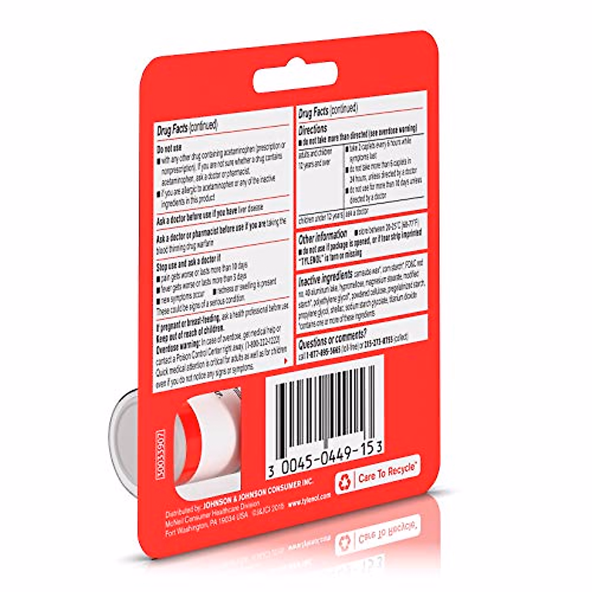 Tylenol, Extra Strength Caplets with 500 mg Acetaminophen Pain Reliever Fever Reducer ct, Multicolor, 10 Count