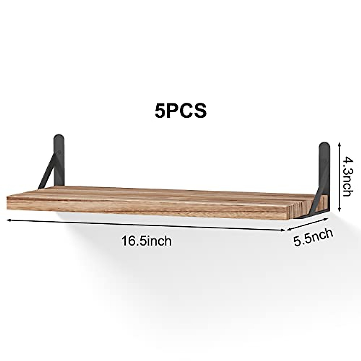 YGEOMER Floating Shelves Set of 5, Rustic Wood Wall Shelf for Bedroom Decor, Living Room, Kitchen Storage, Wall Mounted Rustic Wood Floating Shelves for Bathroom, Office