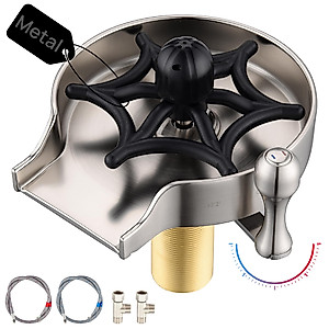 2024 NEW Metal Faucet Glass Rinser for Kitchen Sink - Upgraded Hot and Cold Switching 360° Rotating Cup Washer, Faucet Bottle Cleaner Washer for Sink Attachment, Bar Cup Rinser (Brushed Nickel)