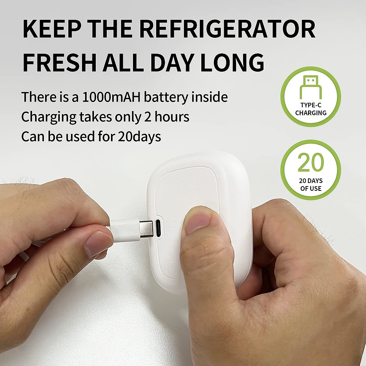 Mini Fridge Deodorizer, 2 Modes Refrigerator Odor Eliminator, Portable Rechargeable Deodorizer Reusable, Antifreeze Design Ozone Sterilizer for Fridge, Wardrobe, Cabinet, Car