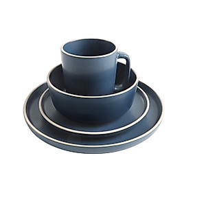 Gibson Home Zuma 16 Piece Round Kitchen Dinnerware Set, Dishes, Plates, Bowls, Mugs, Service for 4, Matte Stoneware, Cobalt Blue (127342.16R)