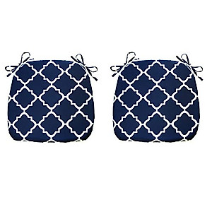 FBTS Prime Outdoor Seat Cushions Set of 2 Patio Chair Cushions with Ties 16x17 Inch Navy Geometry U-Shape Chair Pads for Outdoor Patio Furniture Garden Home Office