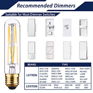 CREATE BRIGHT Candelabra Led Light Bulbs T10 Tubular Edison LED Filament Bulb 8W E26 Daylight White 5000K,Clear Glass,960LM,6 Pack