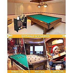 EXTCCT Pool Stick Holder Floor Stand- Billiards Pool Cue Rack Oak Solid Wooden Holds 9 Cues and Pool Table Accessories Organizer with Chalk Cone Holder for Game Room Club or Men Cave