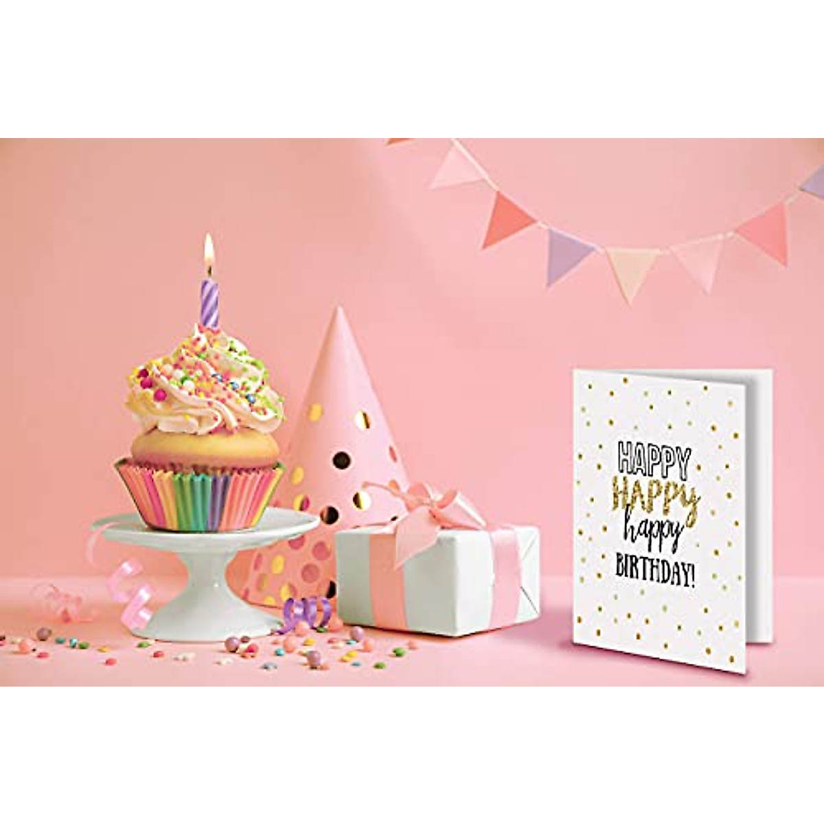 Happy Birthday Cards, 100-Pack, 4 x 6 inch, 4 Cover Designs, Blank Inside, by Better Office Products, with Envelopes, Elegant Gold Collection, 100 Pack