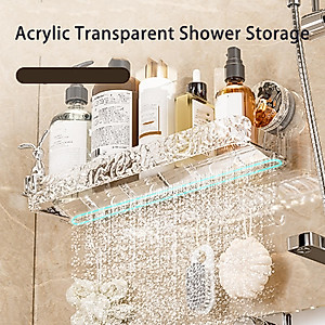 Androf Acrylic Transparent Shower Storage, Raidley Easymount Bathroom Storage Shelf - No Drilling Required, Light Luxury Style Glacier Pattern No Drill Clear Wall Caddy Suction Cup Shelf (2PCS-4)