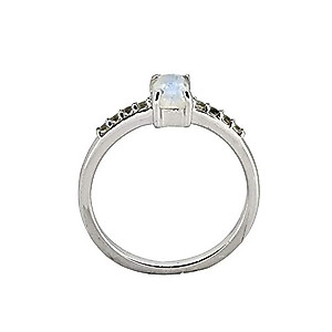 YoTreasure 0.64 ct Moonstone White Topaz Solid 925 Sterling Silver Gemstone Ring Jewelry