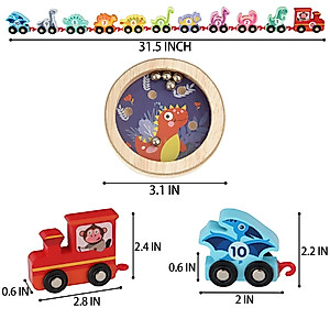 Toddler Dino Train Toys Dinosaur Number Train Set, Montessori Wooden Number Learning Cars with Handheld Balance Gift for Boys Girls, fit with Major Brands Wooden Tracks…