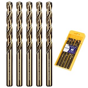 3/8 Inch Cobalt Drill Bits(5Pcs), HPHOPE M35 HSS Metal Twist Drill Bits Set, Jobber Drill Bits Length and Straight Shank, Suitable for Drilling in Hard Metal, Stainless Steel, Cast Iron