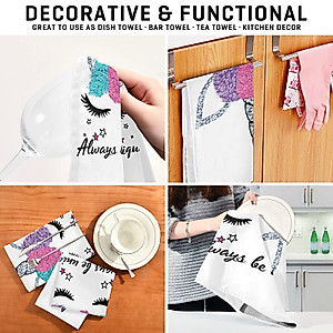 Tarity Cute Unicorn Kitchen Towels Set of 4 Pack Soft and Absorbent Dish Towels 28x18 in Large Cleaning Cloth Hand Towels with Hanging Loop Polyester Tea Towels Dish Rags