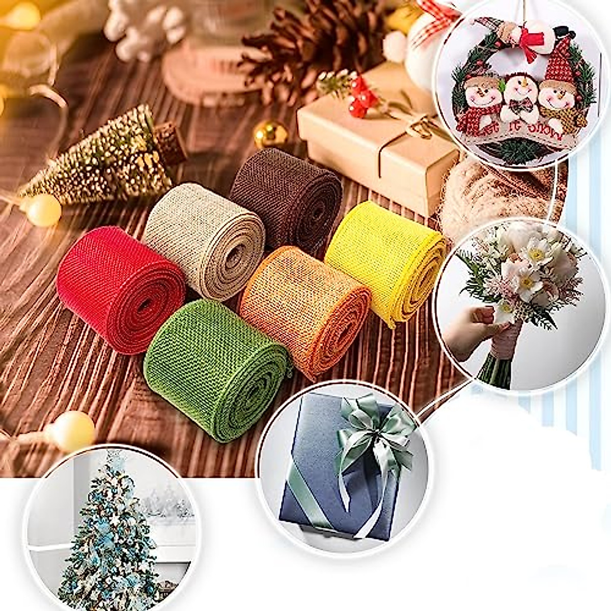 Mlurcu Fall Ribbon Burlap Wired Ribbon 2 Inch Wide Thick Solid Fabric Wire Edge Ribbon 6 Rolls 30 Yards Autumn Ribbon for Crafts Wreaths Bows Making Thanksgiving Christmas Wedding Outdoor Decorations