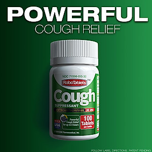 RoboTablets Cough Suppressant, Dextromethorphan 30mg, 100 Doses, 100 Tablets, 5mm Diameter Tablets for Cough Relief