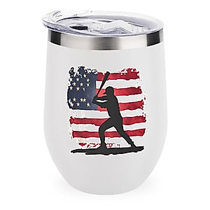 Baseball 4th Of July Men USA Flag Insulated Tumbler with Lid Stainless Steel Coffee Mug Cute Wine Tea Water Cup White-style