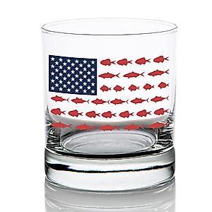 Lucky Shot - American Flag Fisherman Novelty Whiskey Glass Gift for Men or Women | America Patriot Fish Flag Gift for Fishing & Whiskey Lover - (11 oz) Highball Glass