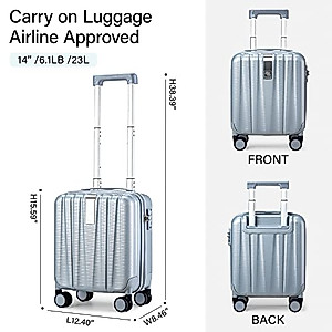 Hanke 14 Inch Underseat Carry On luggage with Wheels, Lightweight Mini Suitcase for Weekender, PC Hardside Small Carry On Bag with TSA Lock,Travel Suit Case Women men（Gray）