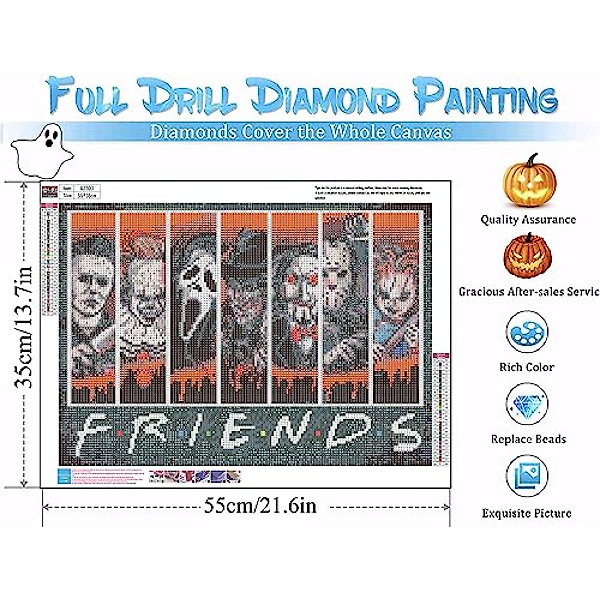 Mrnsiet 5D Diamond Painting Kits for Adults - Horror Friends Halloween Diamond Art Picture, Beginners DIY Full Drill Gem Art Crafts 14x22 Inch