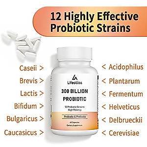 Lifeatlas 300 Billion CFU Probiotics - Probiotics for Women and Men - 12 Probiotic Strains Plus 3 Organic Prebiotic, Probiotics for Digestive Health, Gut & Immune Health, Gas & Bloating, 120 Capsules