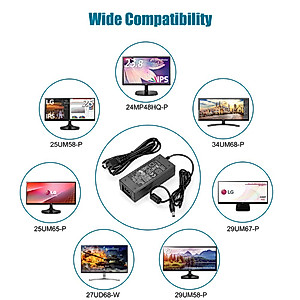 19V AC Adapter for LG Monitor 65W Power Supply Fits for LG 19" 20" 22" 23" 24" 27" LED LCD HD TV Widescreen Flatron IPS236V IPS236-PN LG 24MP48HQ 25UM58-P 27GL83A-B Charger Cord Replacement