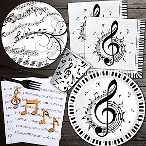 Xenorik Music Theme Party Decorations Tableware - Music Notes Party Supplies, Plate, Cup, Napkin, Tablecloth, Cutlery, Music Social Media Theme Birthday Baby Shower Decorations Dinnerware | Serve 24