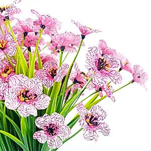 TURNMEON 8 Bundles Fake Flowers Outdoor Silk Flower UV Resistant Faux Flowers Shrubs Plastic Artificial Flowers Outside Fake Plants for Hanging Planters Porch Home Window Spring Summer Decor(Pink)