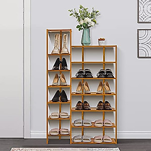 MoNiBloom Bamboo 14 Tier Shoe Rack for Entryway Vertical Double Row Shoe Storage Space Saving Shoe Organizer for 26-30 Pairs Entryway Hallway Corner Bedroom, Brown