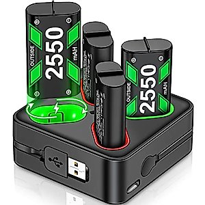 Rechargeable Xbox One Controller Battery Pack Charger with 4 x2550mAh Max Capacity for Xbox Series X Battery, Xbox One Charging Accessories Kit for Xbox One Series X/S/Xbox One/X/S/Elite Controllers