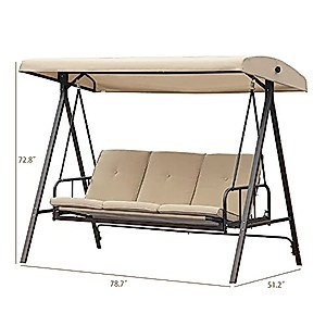 Aoodor 2 in 1 Patio Porch Swing Bed Olefin Fabric Fade Resistant Outdoor Converting Adjustable Canopy, Weather Resistant Glider with Removable 3 Seater - Brown