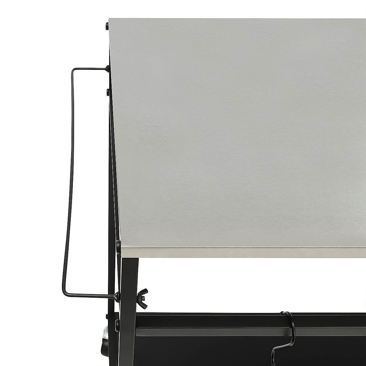 CheriMuMu Outdoor Movable Cooking Table, Double-Shelf Movable Grill Cart Outdoor Pizza Oven Table Stand Trolley Worktable Trolle with 2 Wheels and 4 Hooks for Kitchen, Outside or Backyard Patio