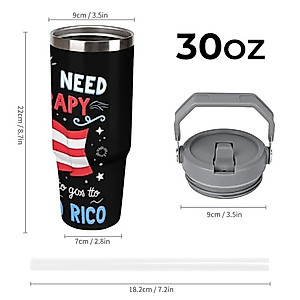 I Don't Need Therapy I Just Need to Porto Rico (1) 30 OZ Insulated Tumblers with Handle And Straw Leakproof Vacuum Insulated Stainless Steel Water Bottle for Car Fishing Travel