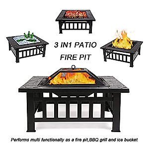 LEAYAN Garden Fire Pit Grill Bowl Grill Barbecue Rack Fire Pit Outdoor fire Pit, Home Garden Decoration fire Pit, Villa Wood-Burning Barbecue fire Pit Table, 31 inches