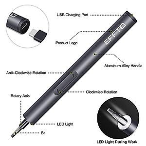 EFFTO Mini Electric Precision Screwdriver Set, 350mAh Lithium Battery Rechargeable Screwdriver Set, with 60 Precision Bits, Electronics Screwdriver Repair Tool Kit Magnetic Screwdriver Set