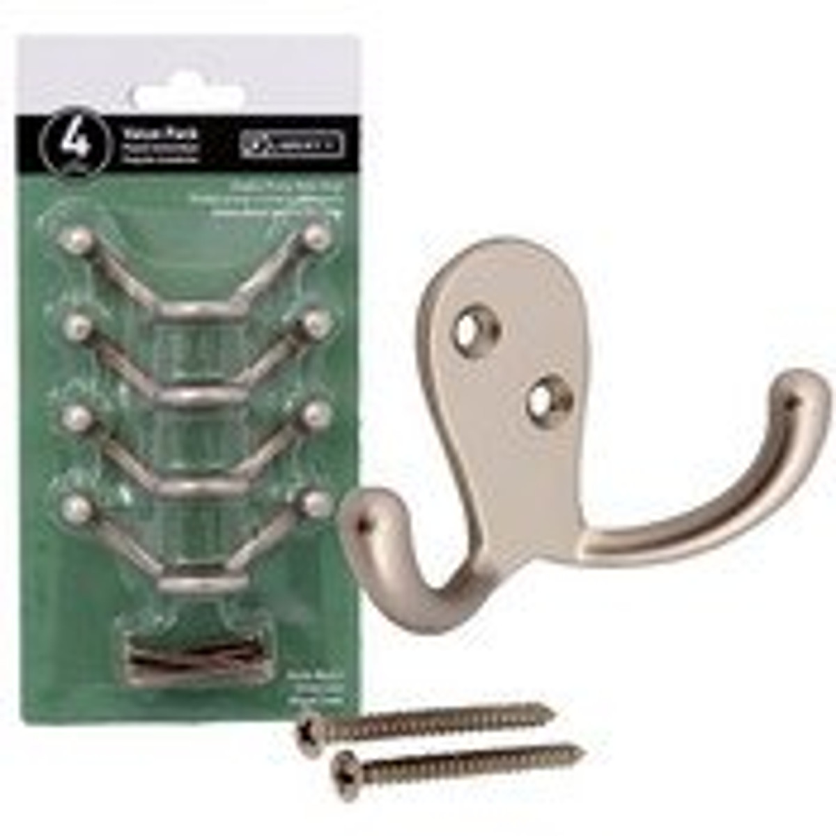 Liberty Double Prong Bathroom,Closet or Door Robe or Coat Hook 4pk - Nickel i