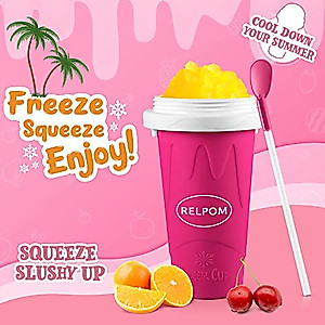 RELPOM® Slushie Maker Cup, TIK TOK Magic Quick Frozen Smoothies Cup, Cooling Cup, Double Layer Squeeze Slushy Maker Cup, Cool Stuff Birthday Gifts for Kids (Pink)