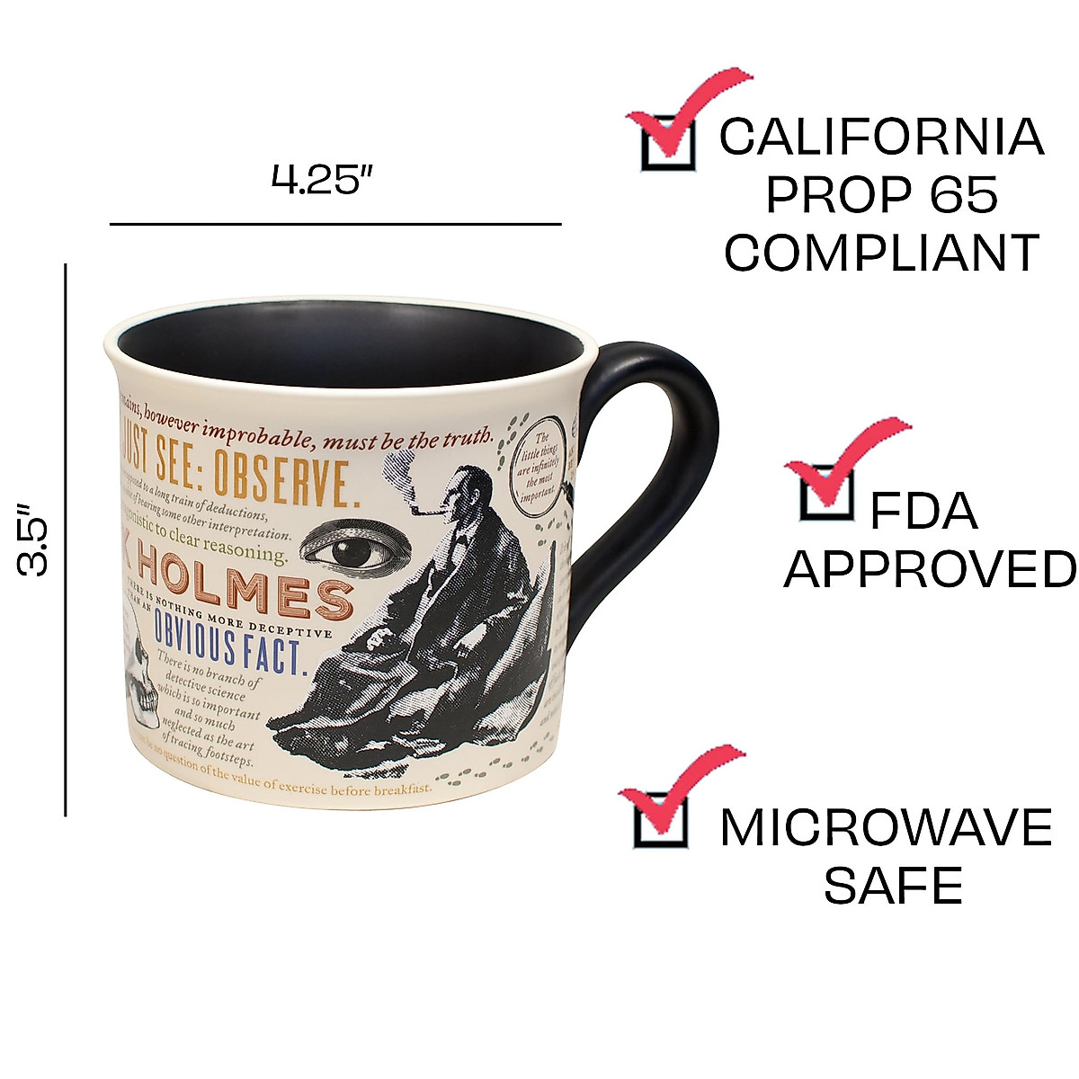 The Unemployed Philosophers Guild Sherlock Holmes Coffee Mug - Featuring Quotes from the Famous Detective, Rules of Deduction, Intriguing Images, and More, Comes in a Fun Box, 14 oz.