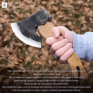 Tivoli 9-inch Small Hatchet Camping Axe, Small Bushcraft Axe for Chopping Wood, Survival Axes and Hatchets, Hand Forged Carbon Steel Carving Axe, Ash Wood Handle, Retro Sheath