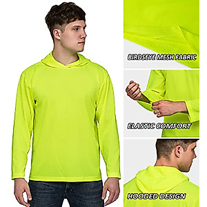 ProtectX 2-Pack Men High Visibility Lightweight Long Sleeve Hoodie, UPF 50+ Sun Protection T Shirts, SPF Outdoor UV Shirt, Neon Green - Medium