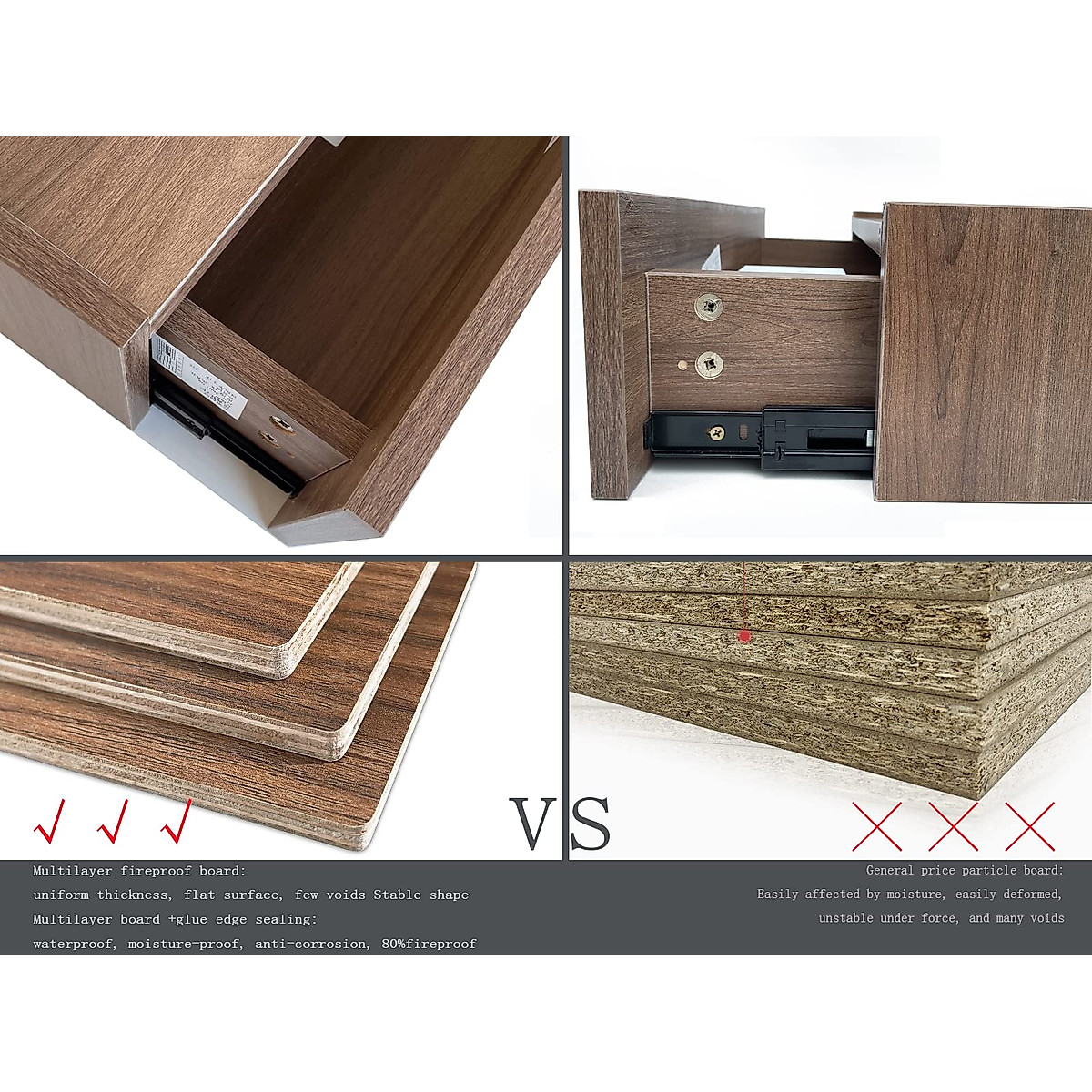 2 PCS nightstand Floating Drawer Shelf Bedside,The Bedside Table of The Hotel Hidden lamp Belt,nightstands Set of 2 mid Century Modern