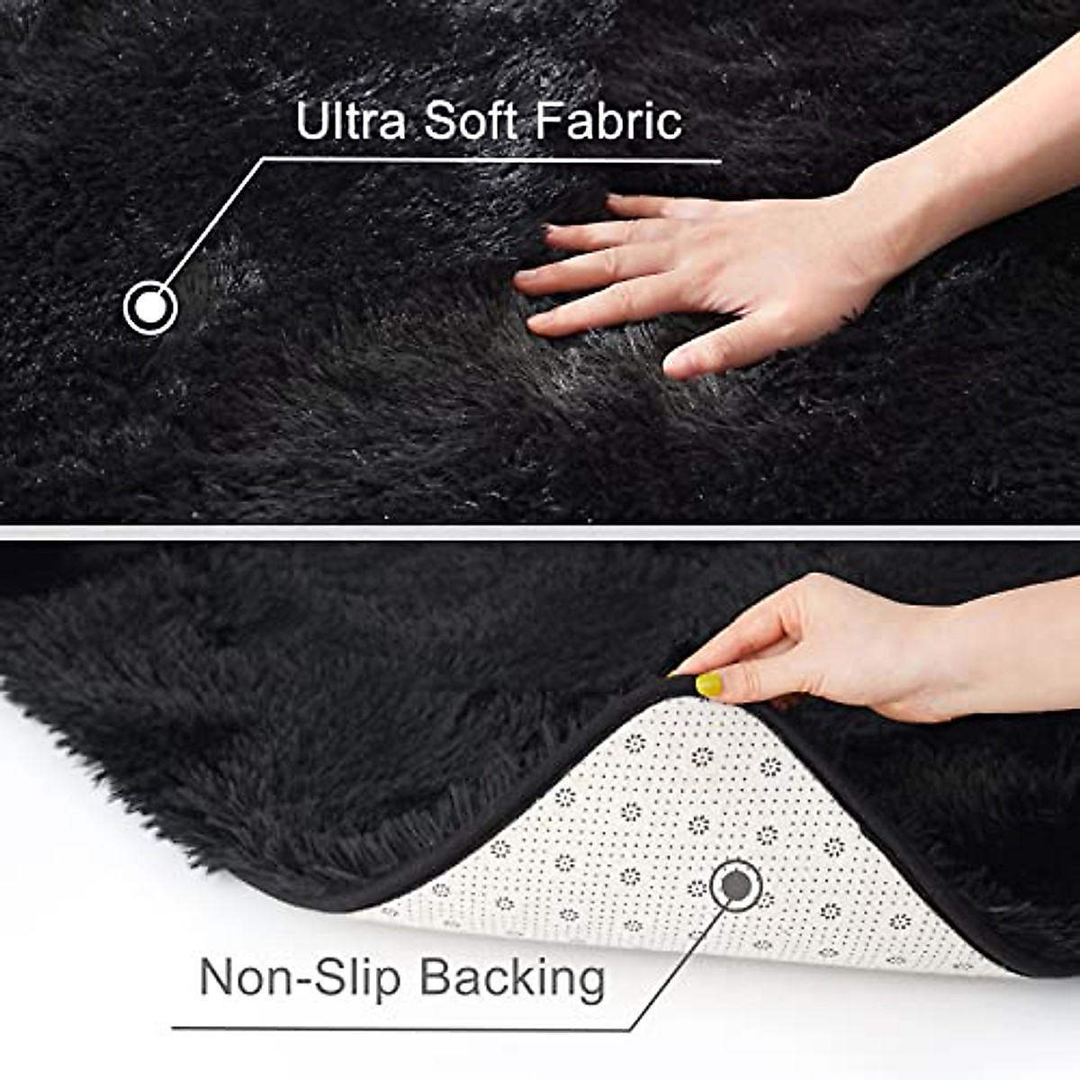 Ultra Soft Black Rugs for Bedroom 4x6 Feet, Fluffy Shag Area Rugs for Living Room, Large Comfy Furry Rug for Boys Kids Baby Room Decor, Non Slip Nursery Rug Modern Indoor Fuzzy Floor Carpet