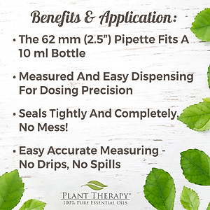 Plant Therapy Glass Droppers, 4 Pack | Use With 10 mL Essential Oil Bottle | Black Bulb Polypropylene Plastic Cap With Straight Glass Pipette Dropper, Tamper Evident Seal