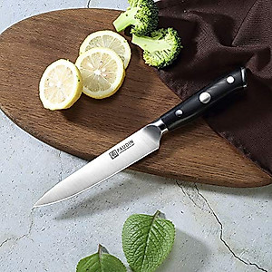 PAUDIN Chef Knife, 5 inch Professional Kitchen Utility Knife Forged of German Stainless Steel, Ultra Sharp Kitchen Knife with Triple Rivet G10 handle