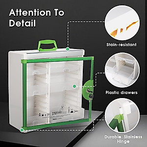 Glosen Medicine Cabinet Locking Medicine Cabinet Wall Mounted 15.62 x 6.5 x 15.43 Inch Portable Storage Container Big Capacity Green